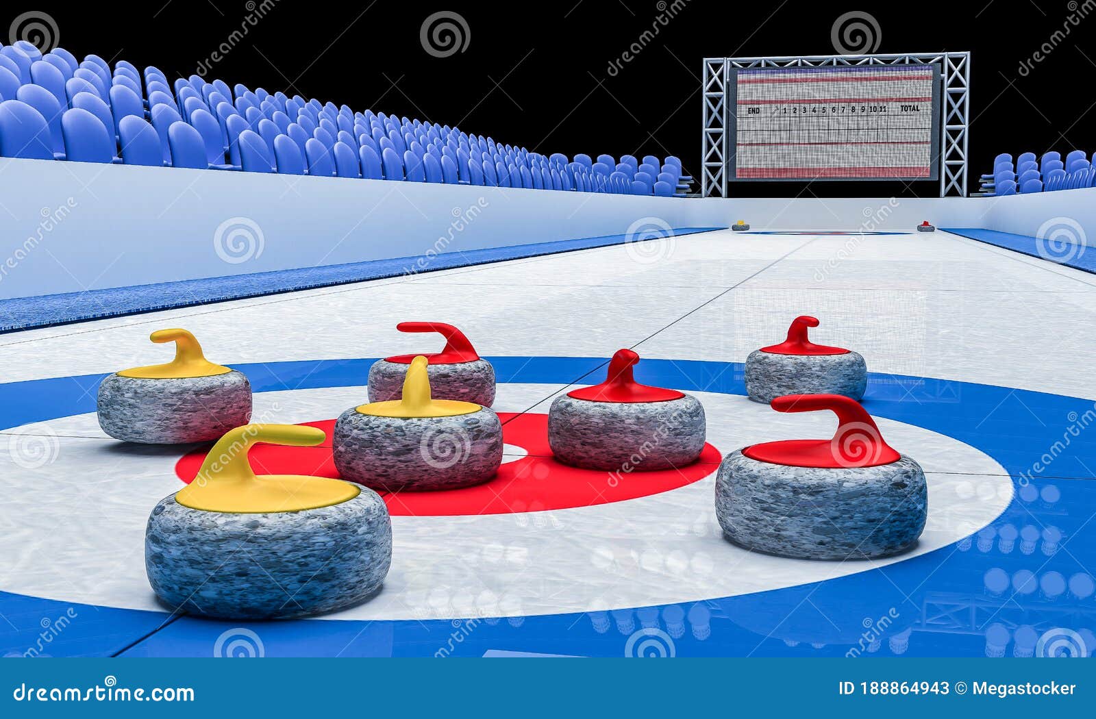 3D Illustration of Ice Arena for Playing Curling Stock Illustration ...