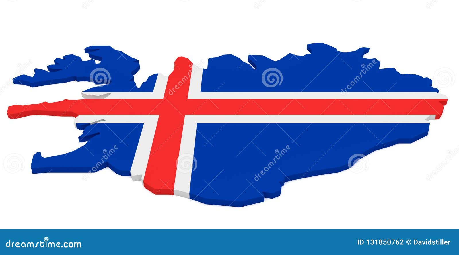3d Illustration of Iceland Map with Icelandic Flag Isolated on White ...