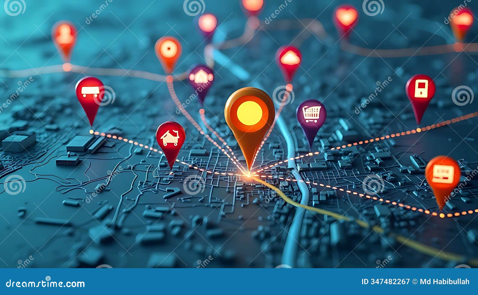 3d Illustration of an Icon with Destination Point on the Map Stock ...