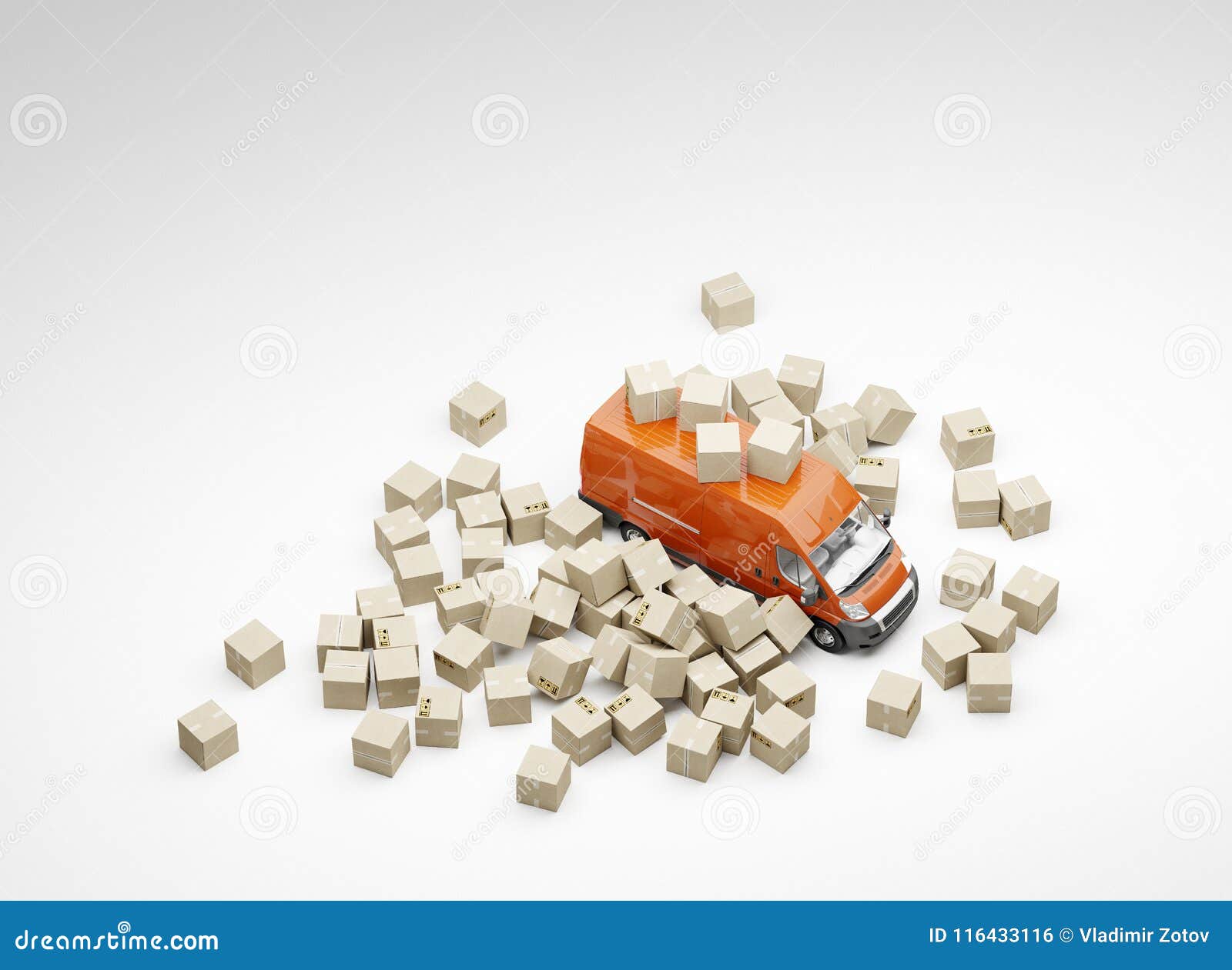 3d Illustration. Inaccurate Package Handling and Delivery. Heap of ...