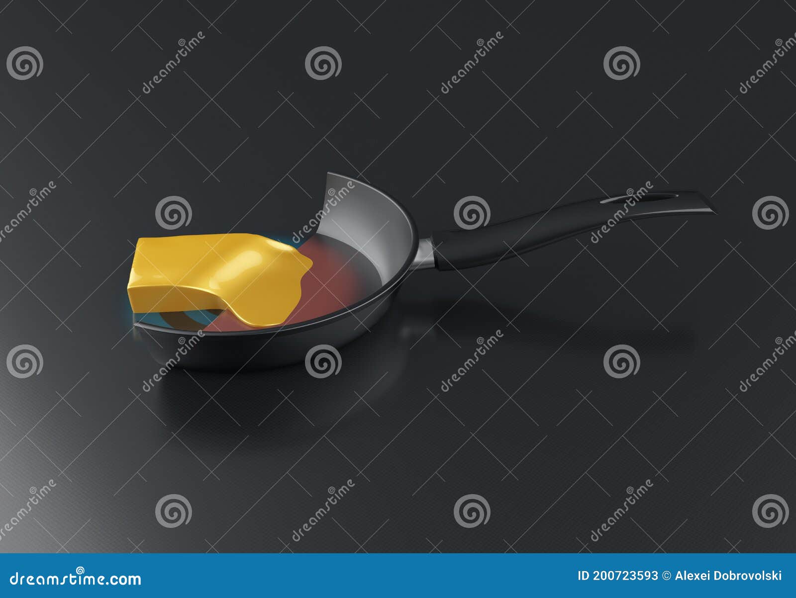 3D Illustration of Induction Hotting Method with Pan and Butter Stock ...