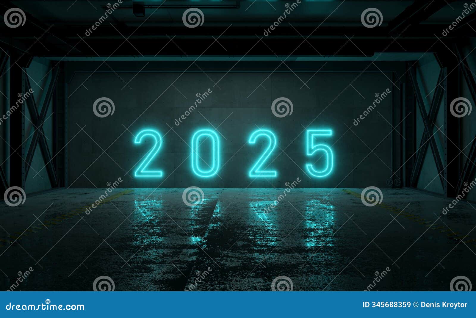 Neon 2025 Year Symbol On A Gradient Blue Background. Blue Neon Colored ...