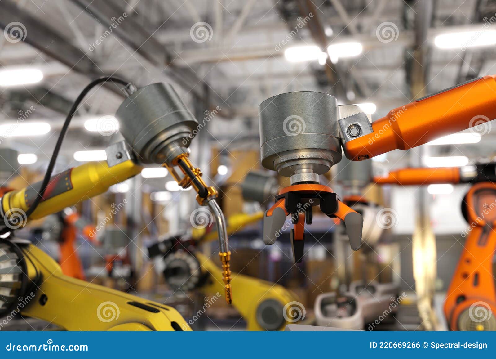 3D Illustration of a Industrial Robot Manufacturing Facility Stock ...