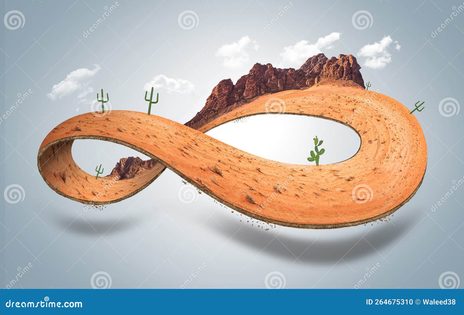3d Illustration of Infinity Desert Off Road with Clouds or Never Ending ...