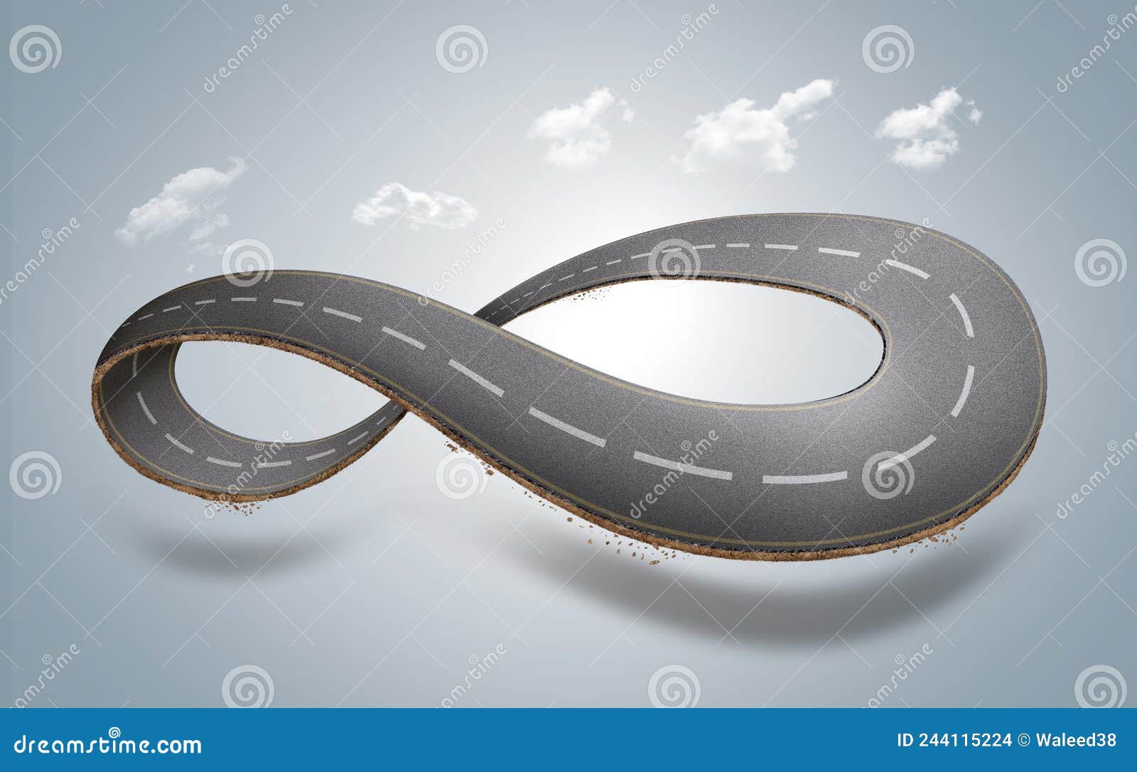 3d Illustration of Infinity Road with Clouds or Never Ending Road ...