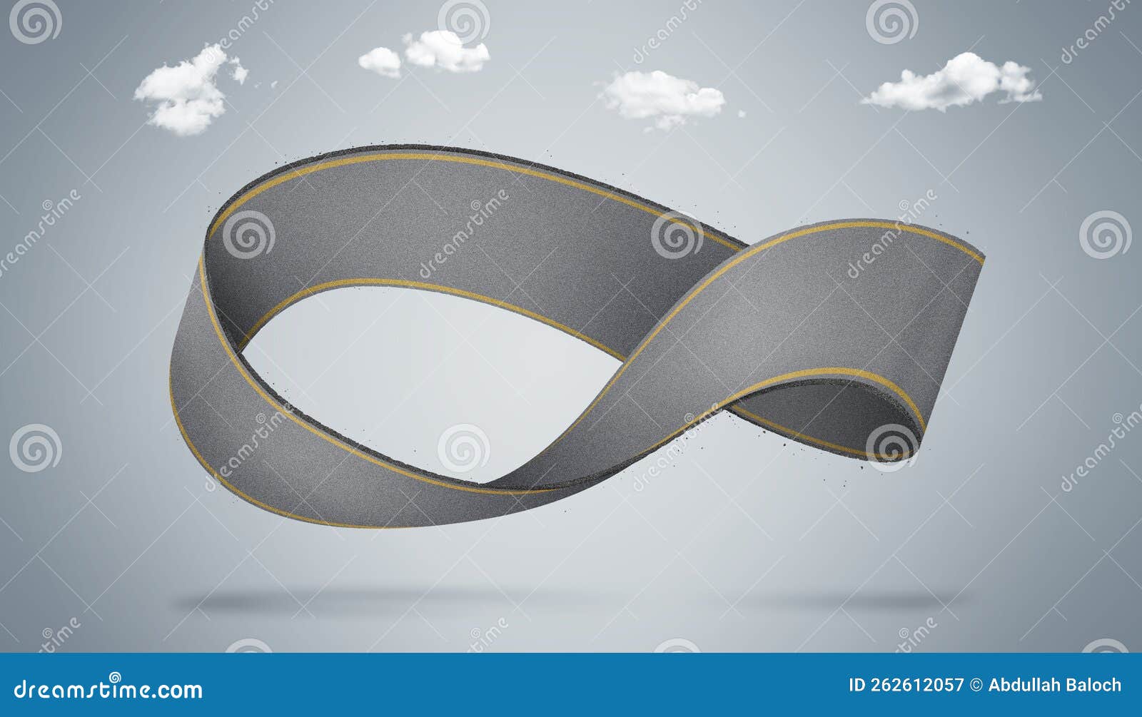 3d Illustration of Infinity Road with Clouds. Never Ending Road Design ...