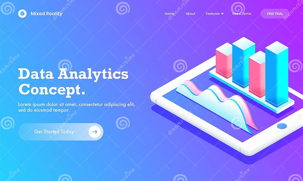 3D Illustration of Infographic Bar Graph with Analysis Graph Chart on ...