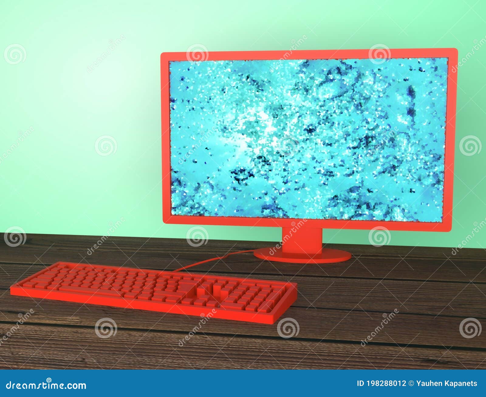 3d Illustration Installation Red Computer Monitor with Keyboard Stock ...