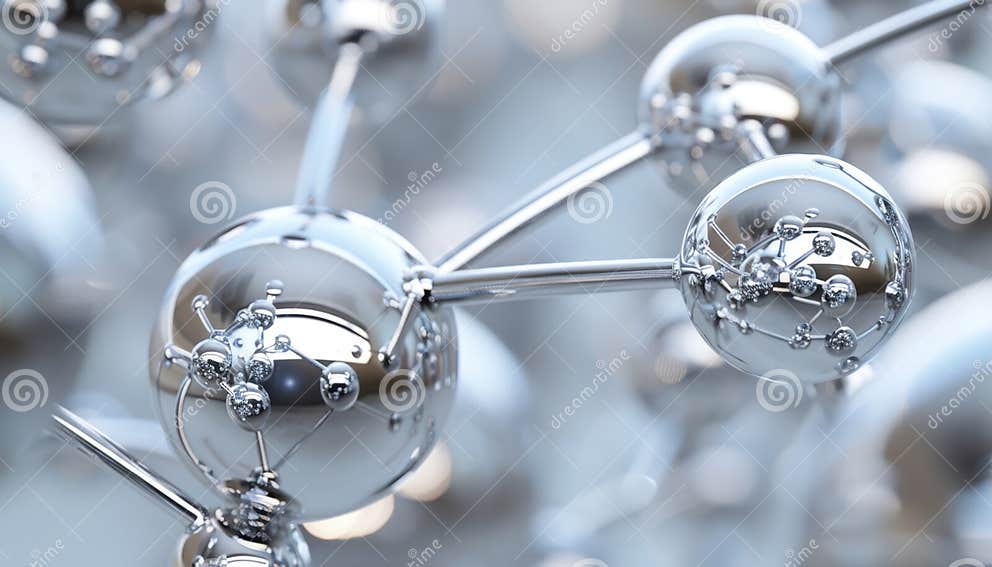 3D Illustration of Interconnected Silver Molecules Reflecting Light on ...