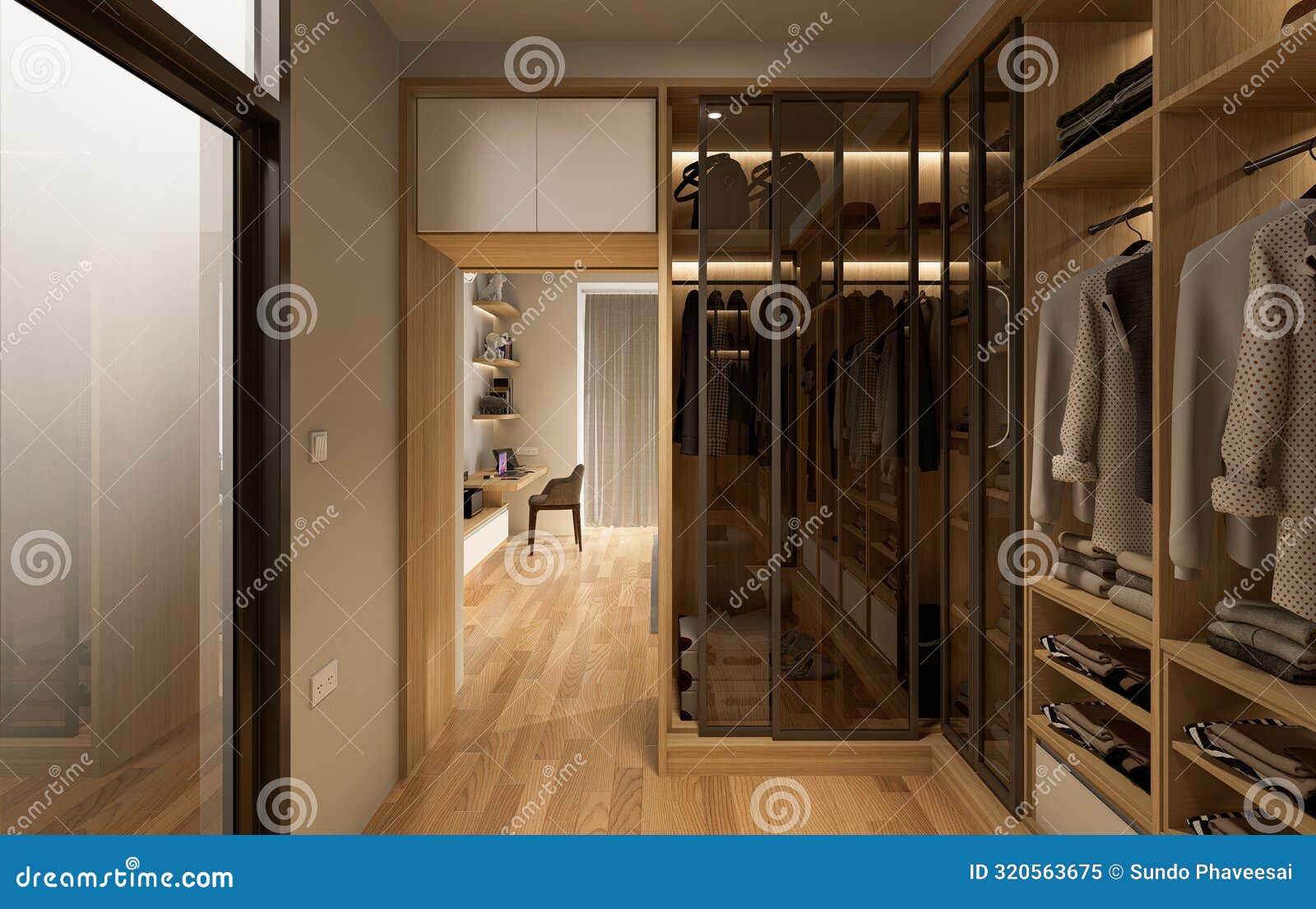 3D Illustration, Interior Scene and Mockup, Dressing Room and Walk in ...