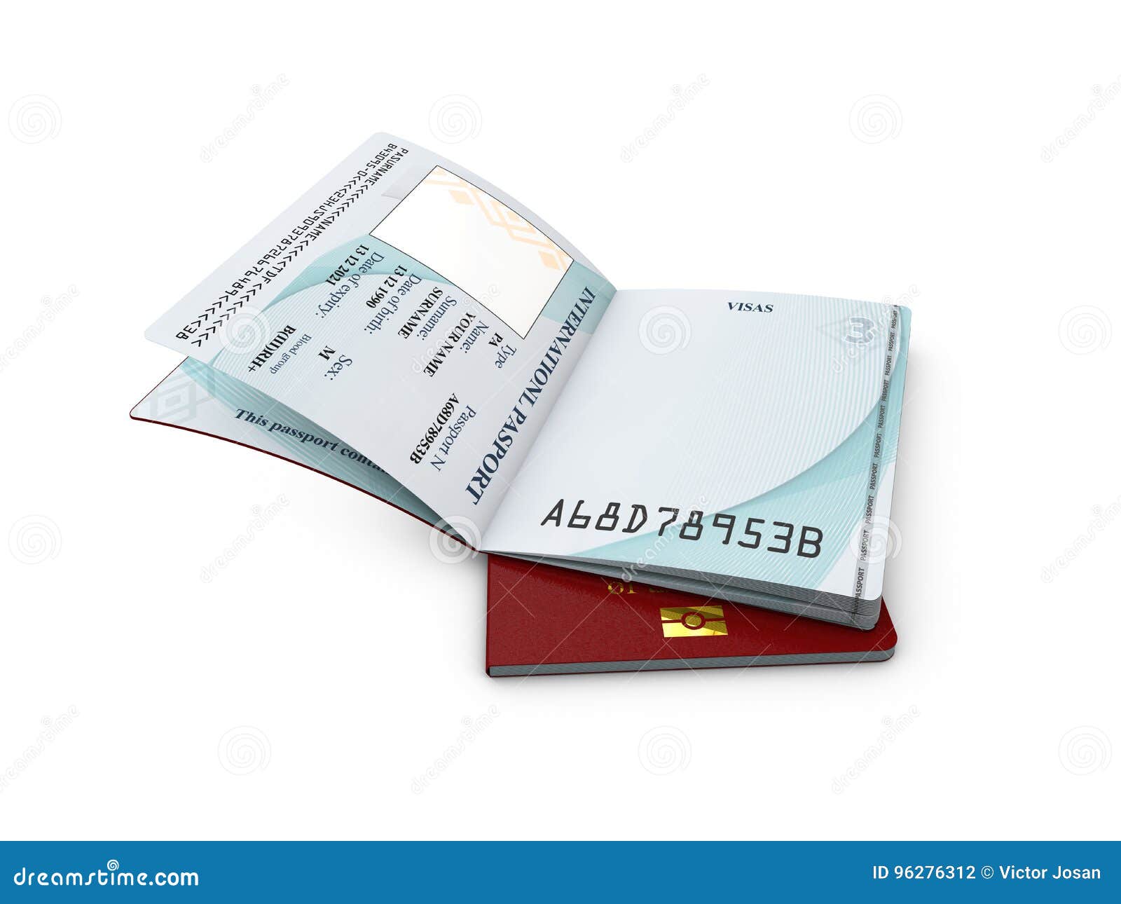3d Illustration of International Passport Template with Personal Data ...