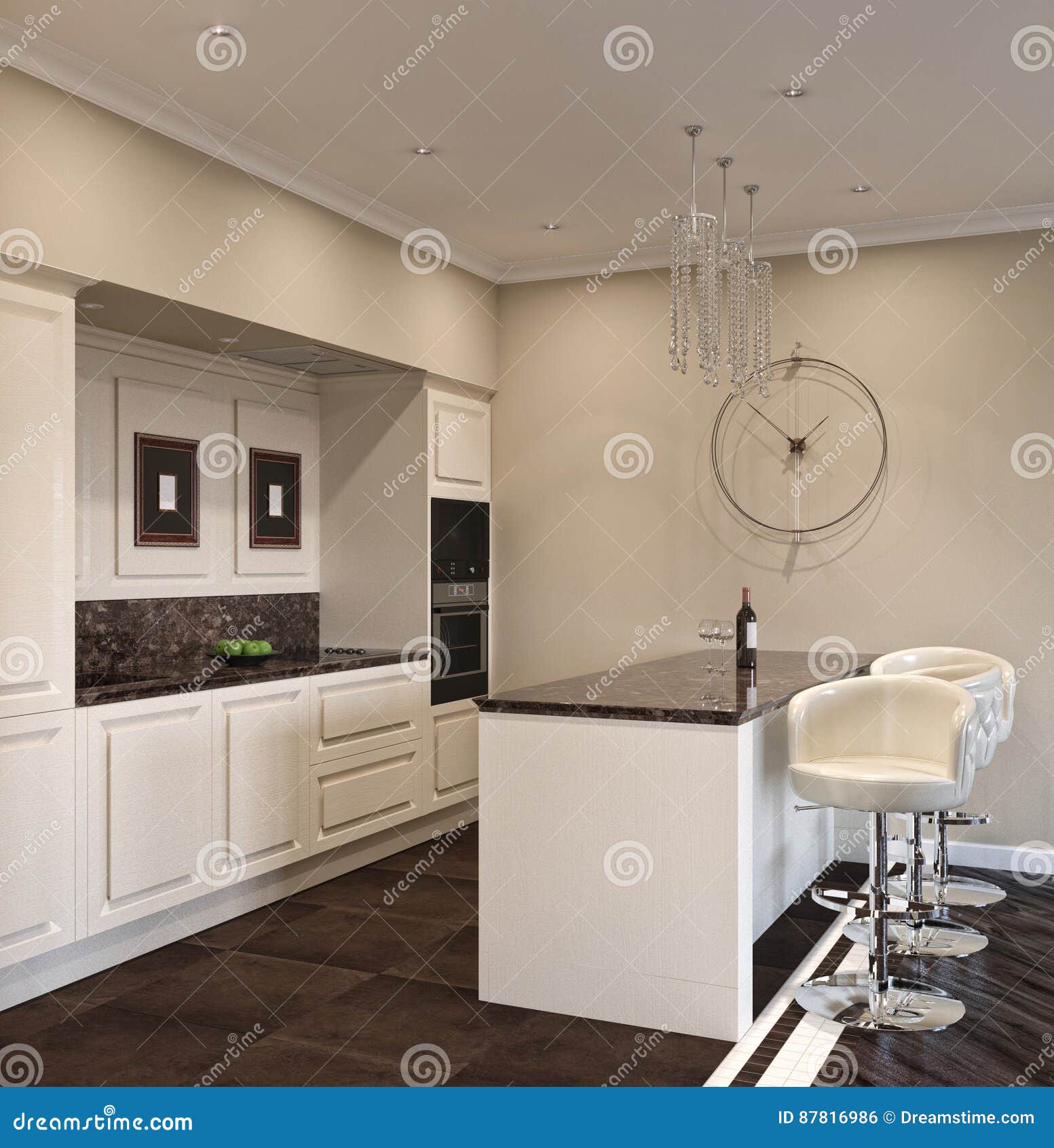 3D Illustration of the Island Kitchen Stock Illustration - Illustration ...