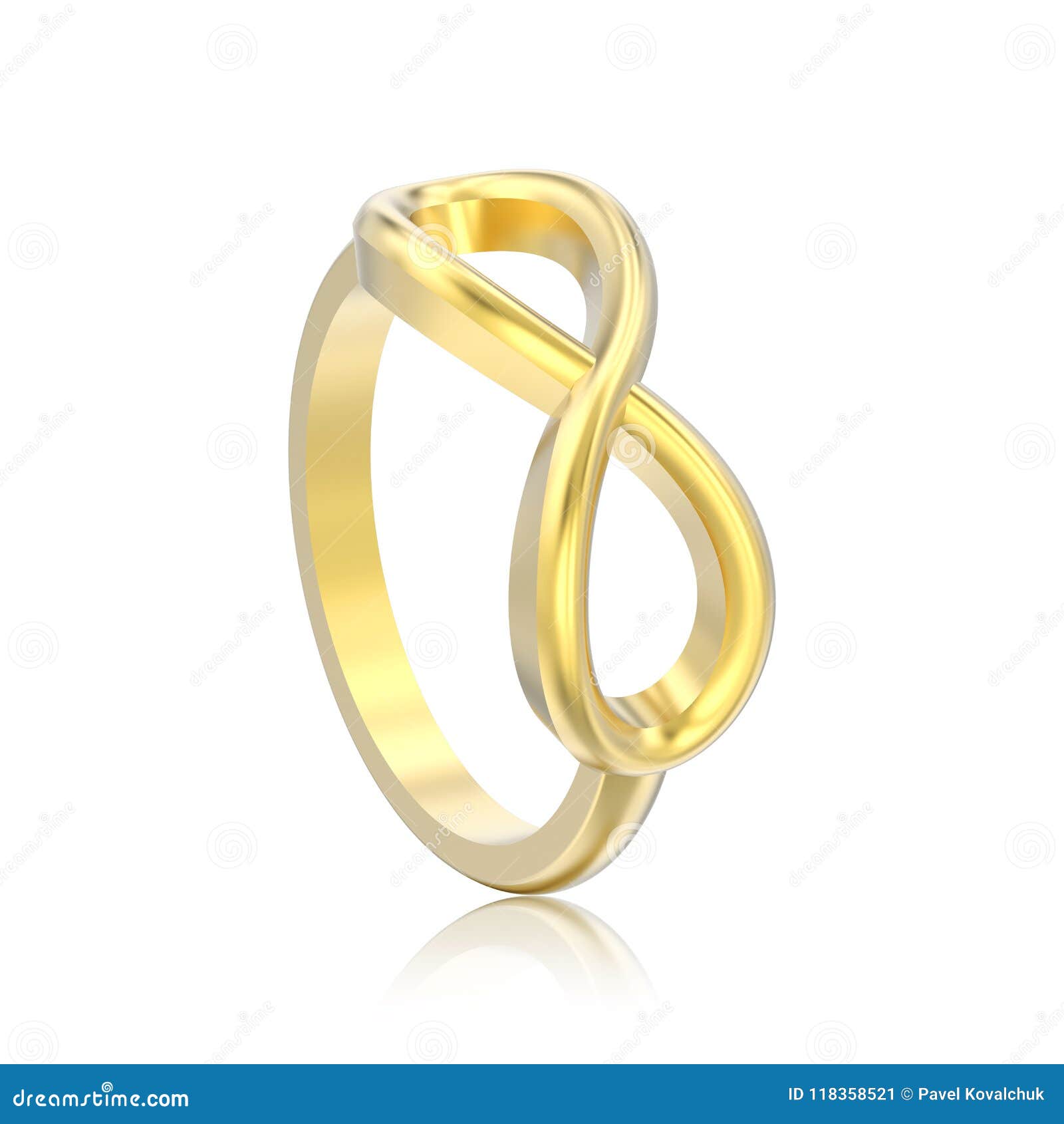 3D Illustration Isolated Gold Simple Infinity Ring with Reflection ...