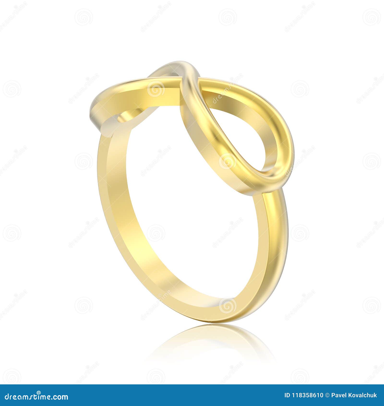 3D Illustration Isolated Gold Simple Infinity Ring with Reflection ...