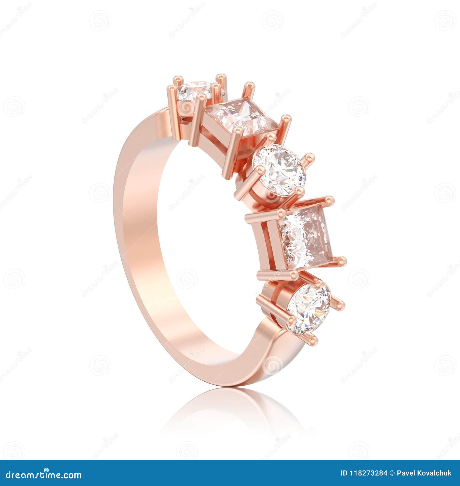 3D Illustration Isolated Rose Gold Decorative Ring with Different Round ...