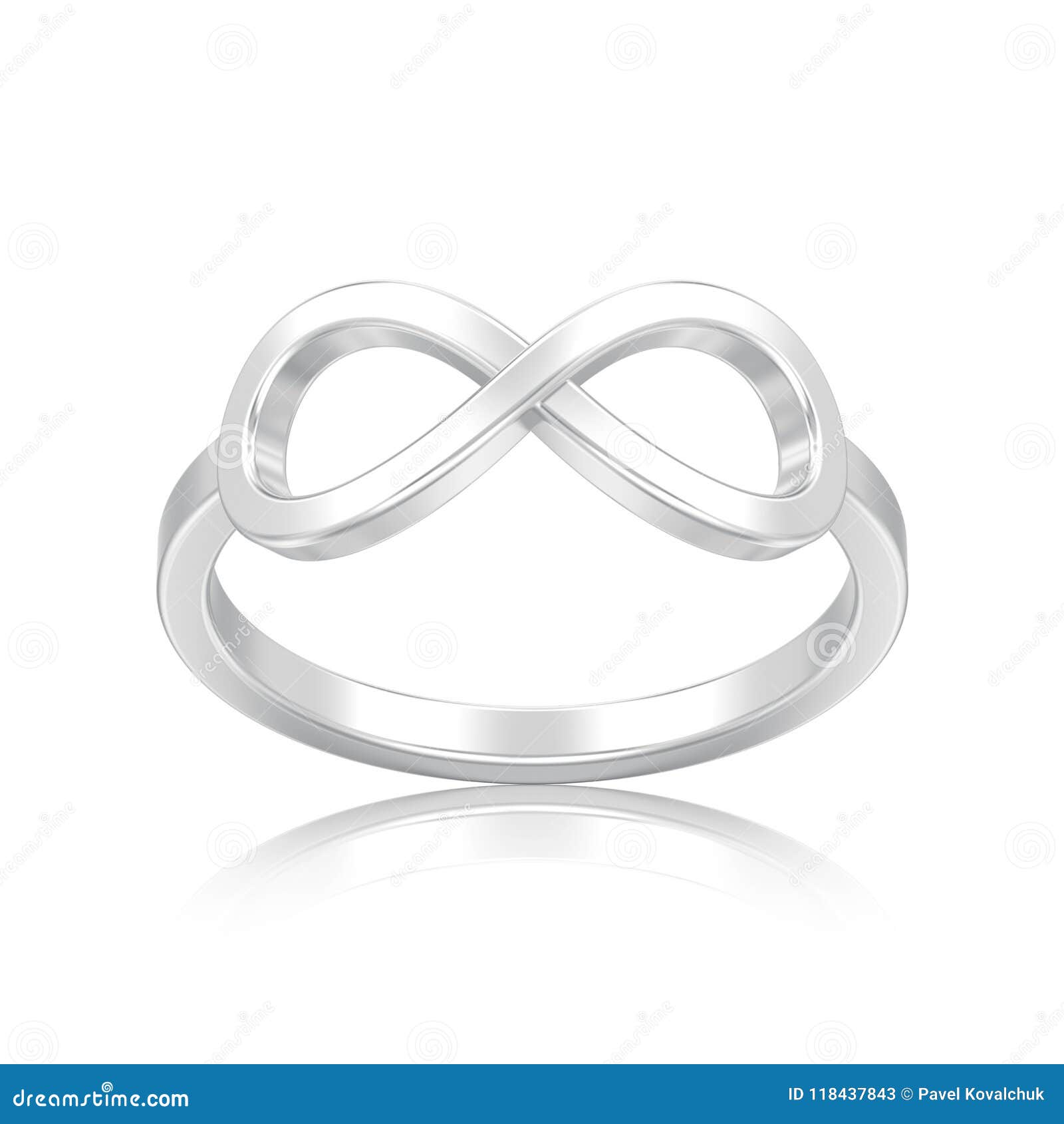 3D Illustration Isolated Silver Simple Infinity Ring with Reflection ...
