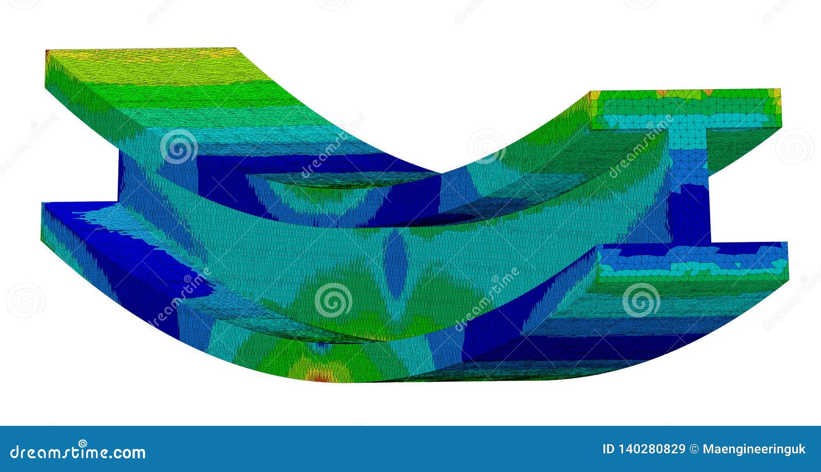 3D Illustration. Isometric Stress Plot & CAD Model Blend of an I Beam ...
