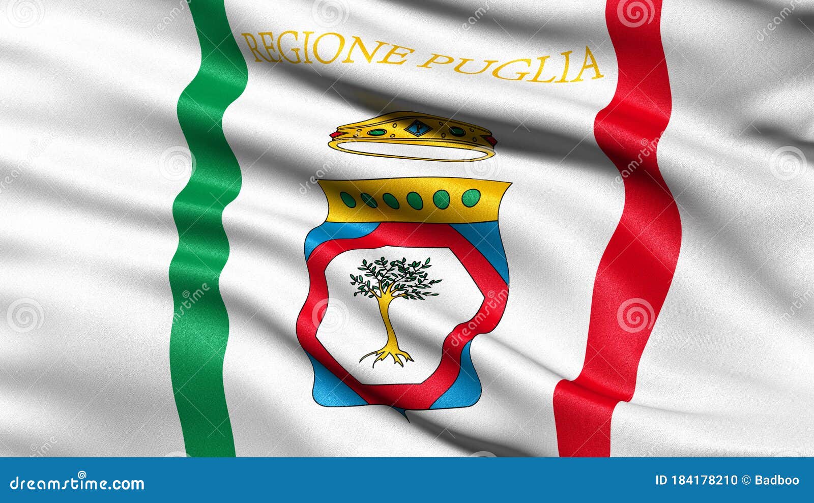 3D Illustration of the Italian State Flag of Apulia Waving in the Wind ...