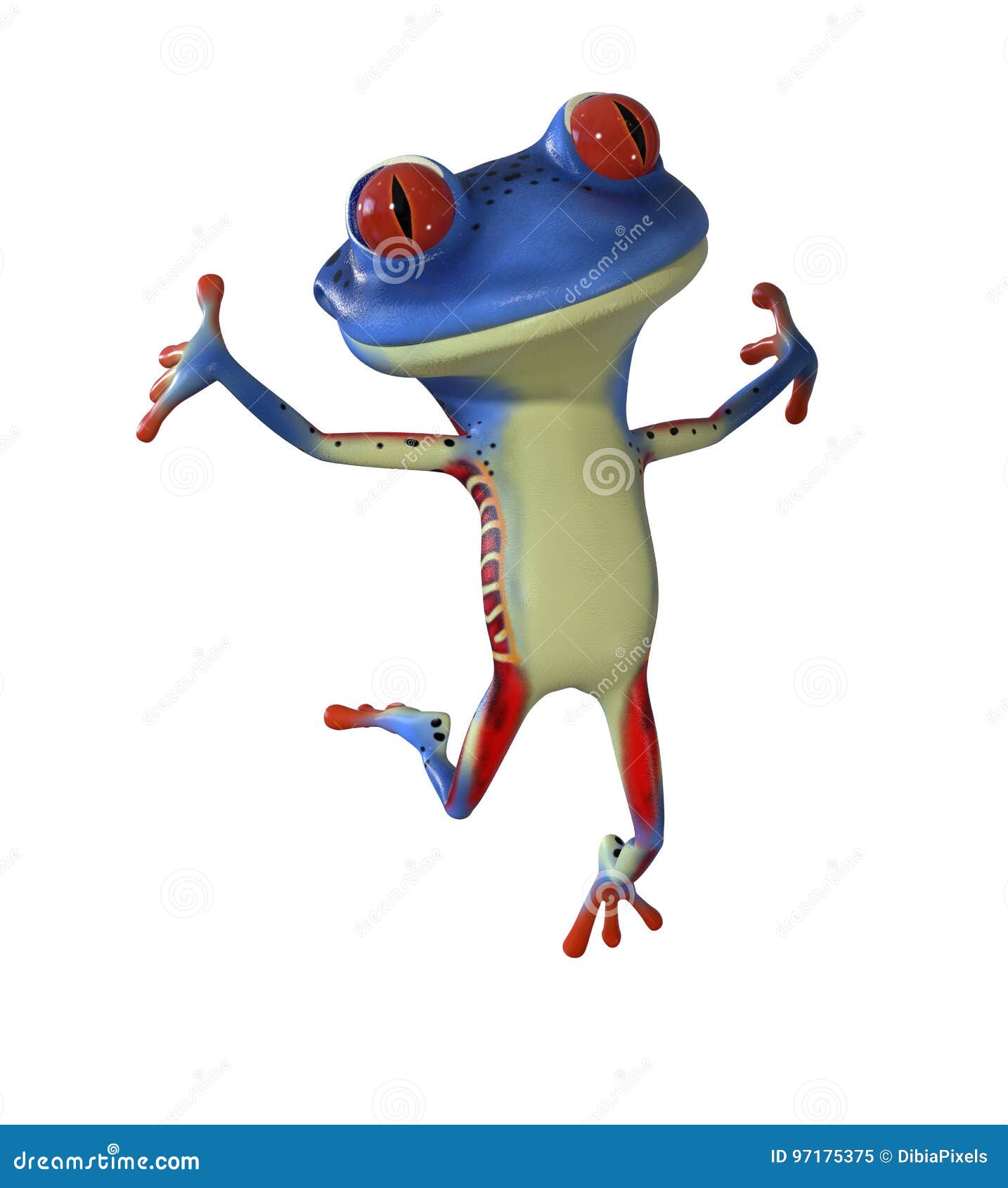 3d Illustration of a Jumping Blue Cartoon Frog. Stock Image ...