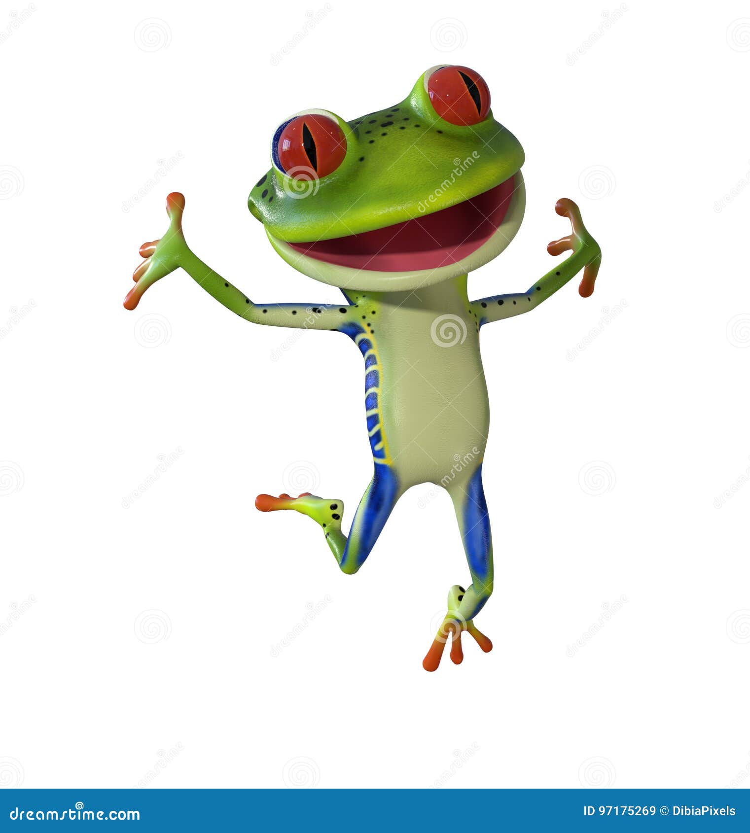 3d Illustration of a Jumping Green Cartoon Frog. Stock Image ...