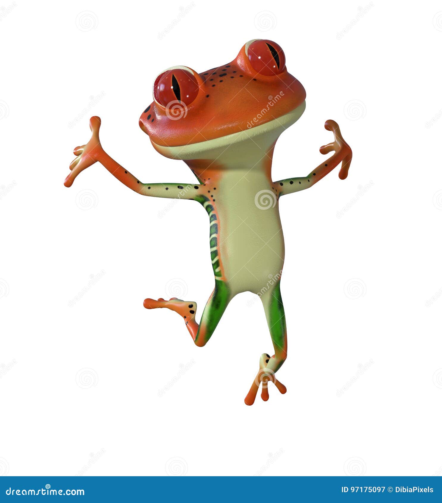 3d Illustration of a Jumping Orange Cartoon Frog. Stock Image ...