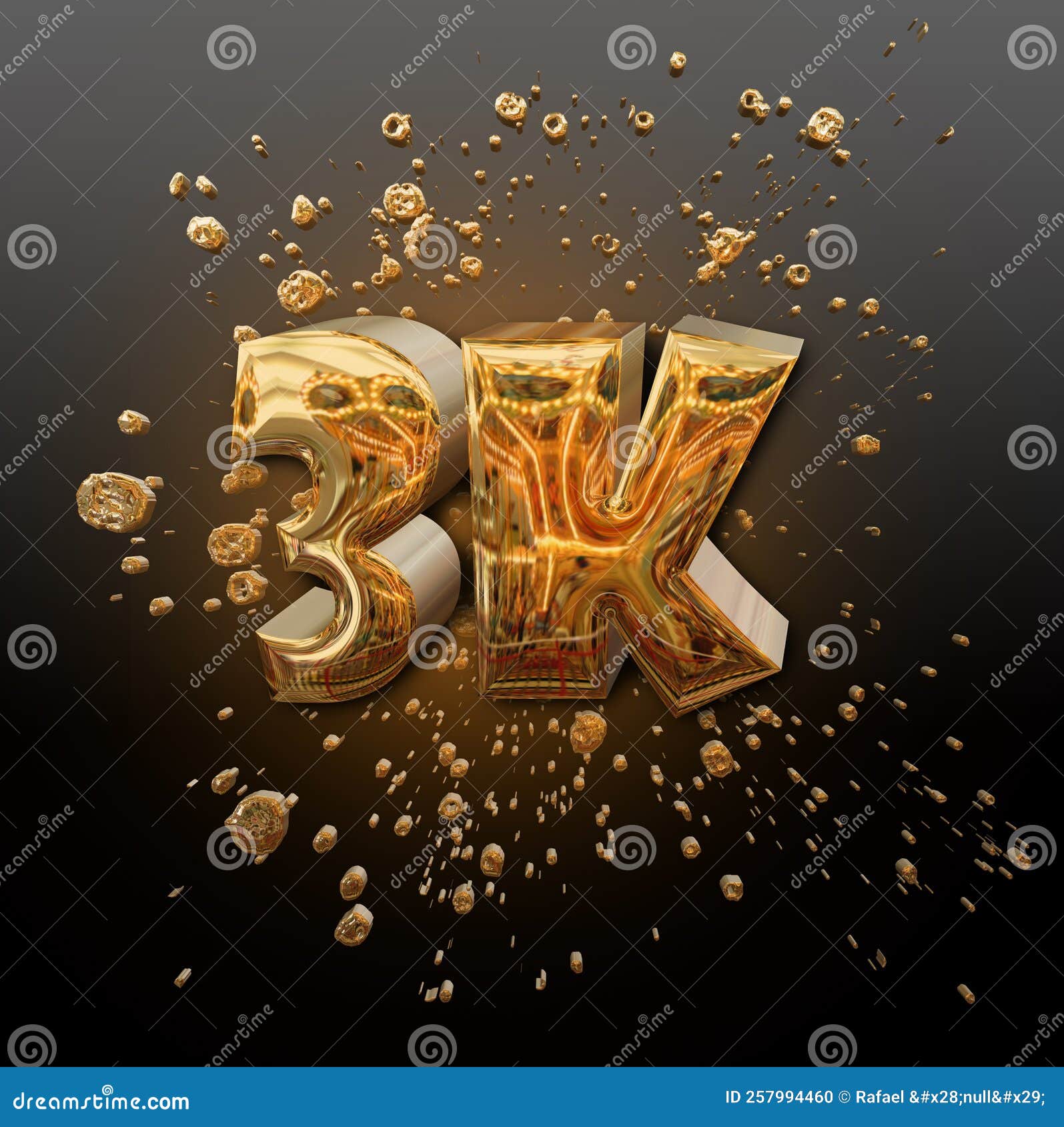 3d Illustration 3k Gold Number Stock Illustration - Illustration of ...