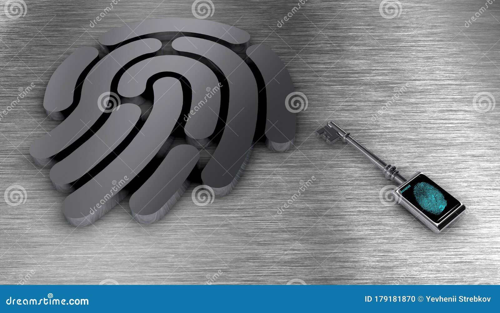 3D Illustration of a Key with a Fingerprint Scanner Stock Illustration ...
