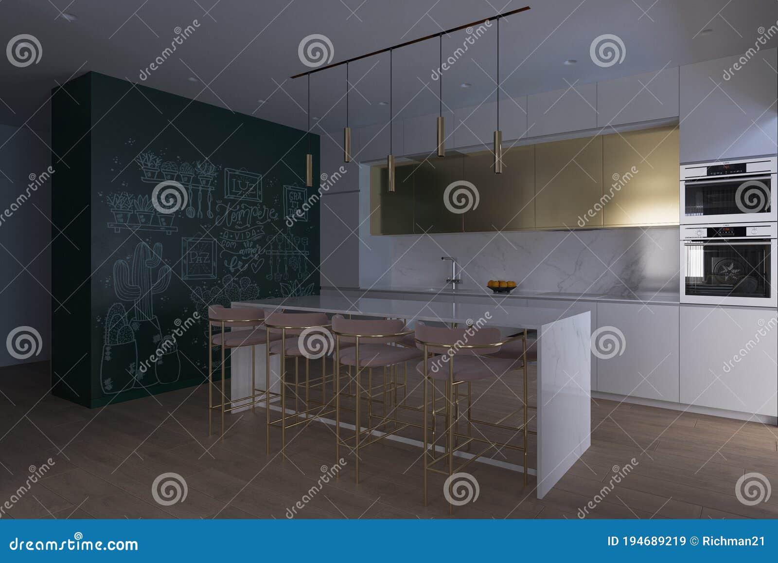 3D Illustration of a Kitchen with Day Lighting Stock Illustration ...