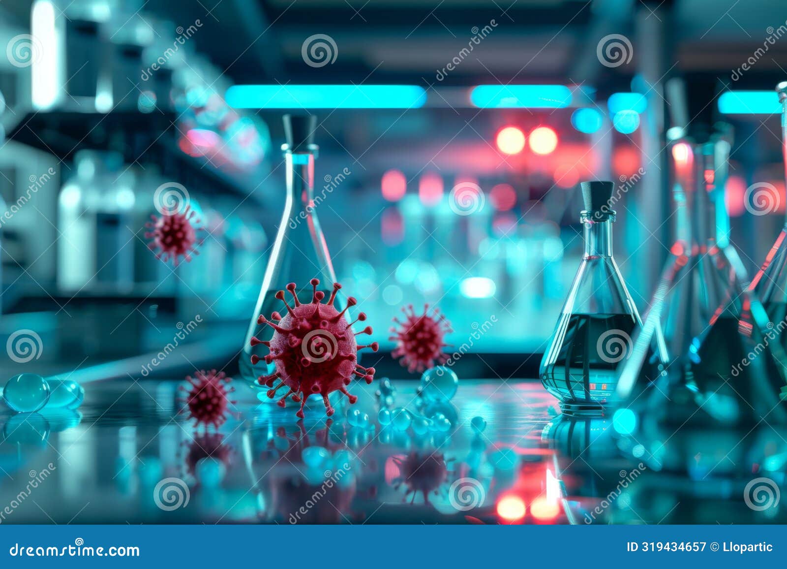 3D Illustration of a Laboratory with a Focus on a Conical Flask and a ...