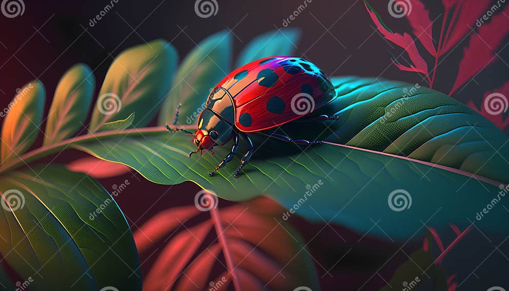 3d Illustration of Ladybug Sitting on a Leaf in the Jungle Stock ...