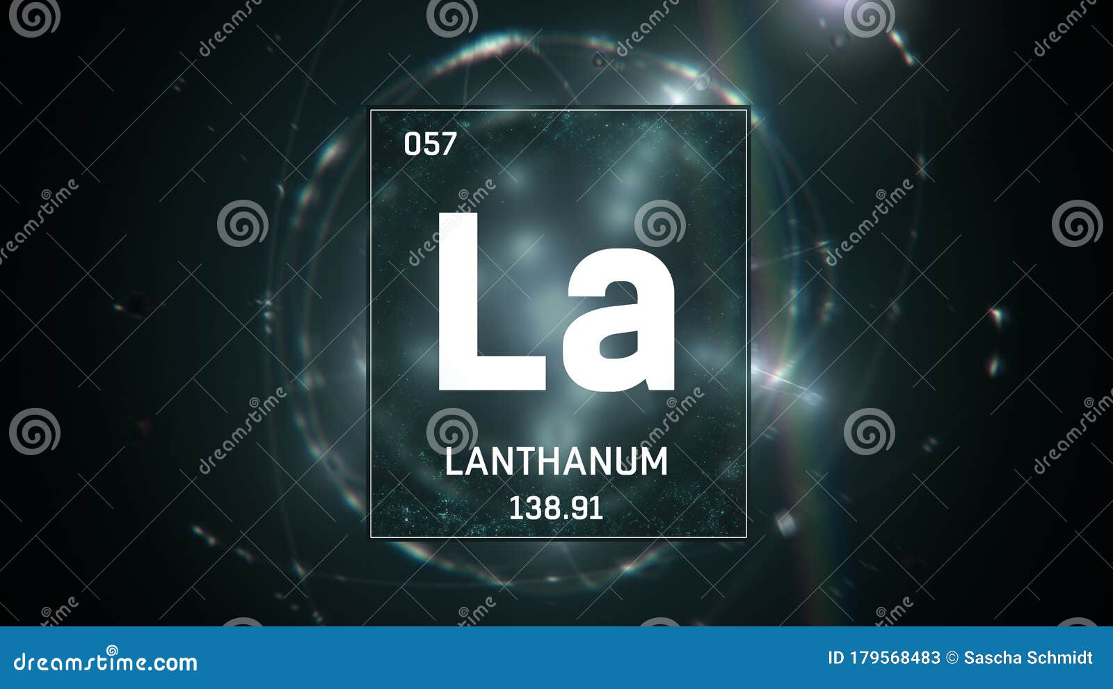 Lanthanum As Element 57 of the Periodic Table 3D Illustration on Green ...