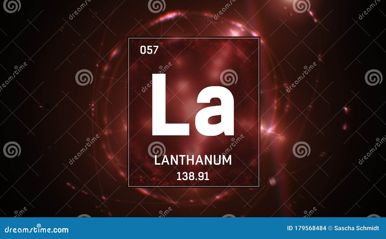 Lanthanum As Element 57 of the Periodic Table 3D Illustration on Red ...