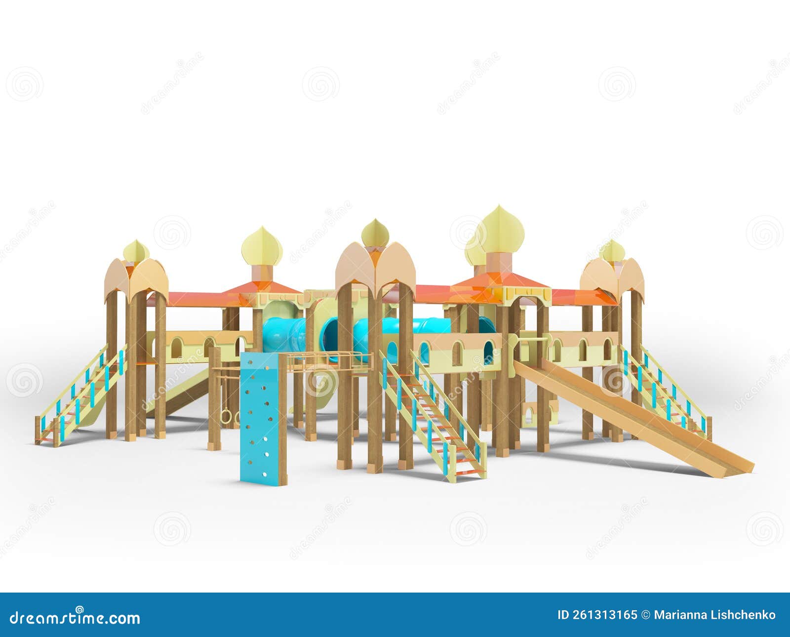 Large Playground With A Bench, Trees And Shrubs. Vector Illustration Of ...