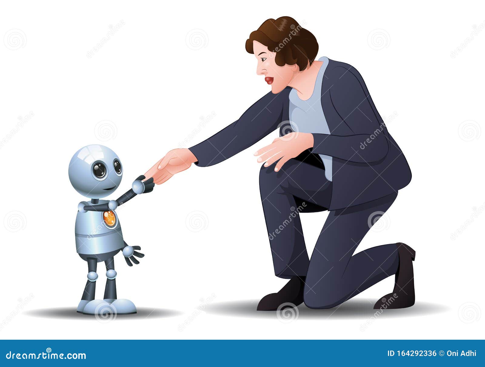 3d Illustration of Little Robot and Human Shake Hand Stock Illustration ...