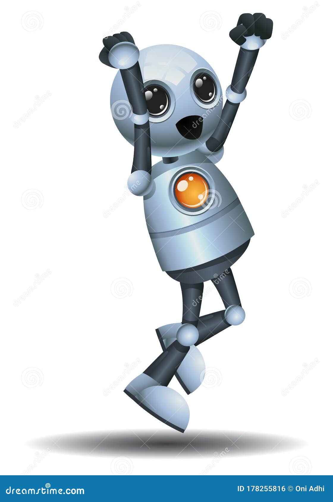 3d Illustration of Little Robot Runner Jumping in Joy Stock ...