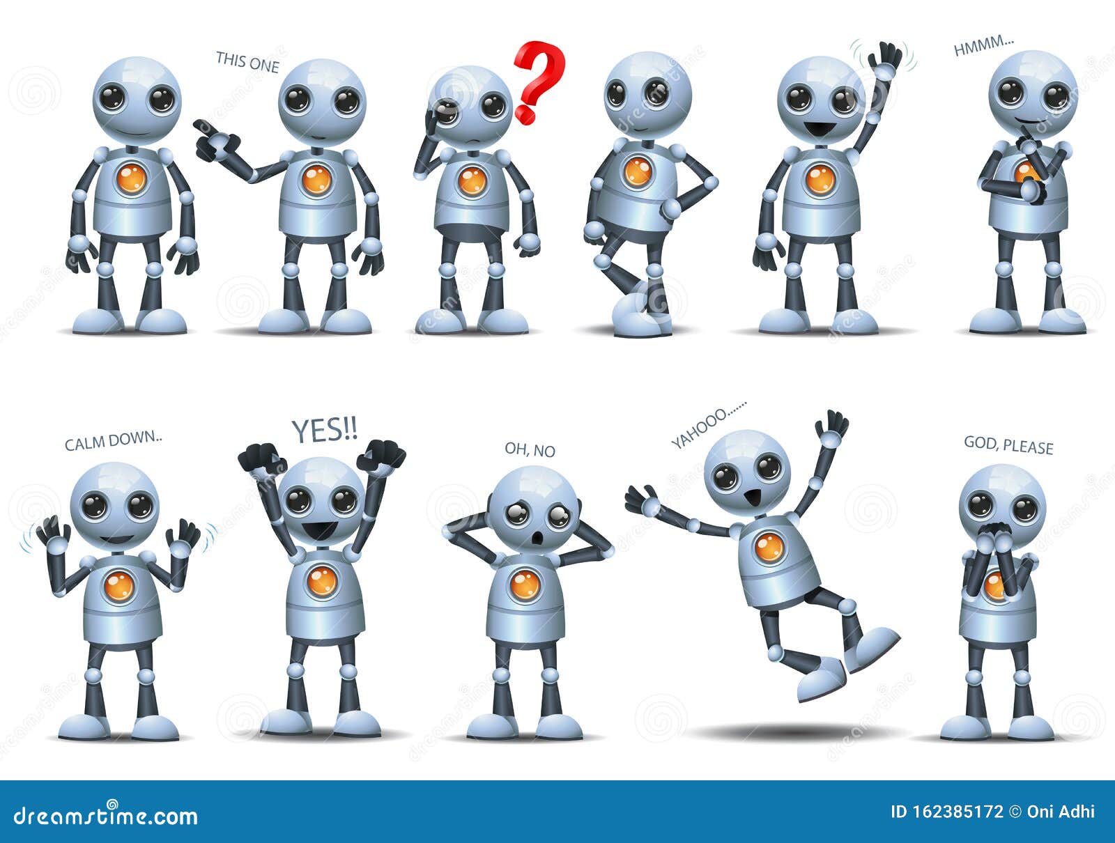 3d Illustration of Little Robot Set Representing Basic Posture Gesture ...