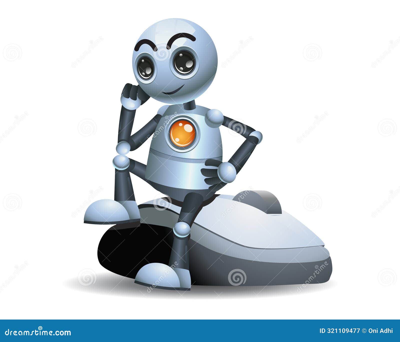 3D Illustration of a Little Robot Sit on Mouse Symbol on Isolated White ...