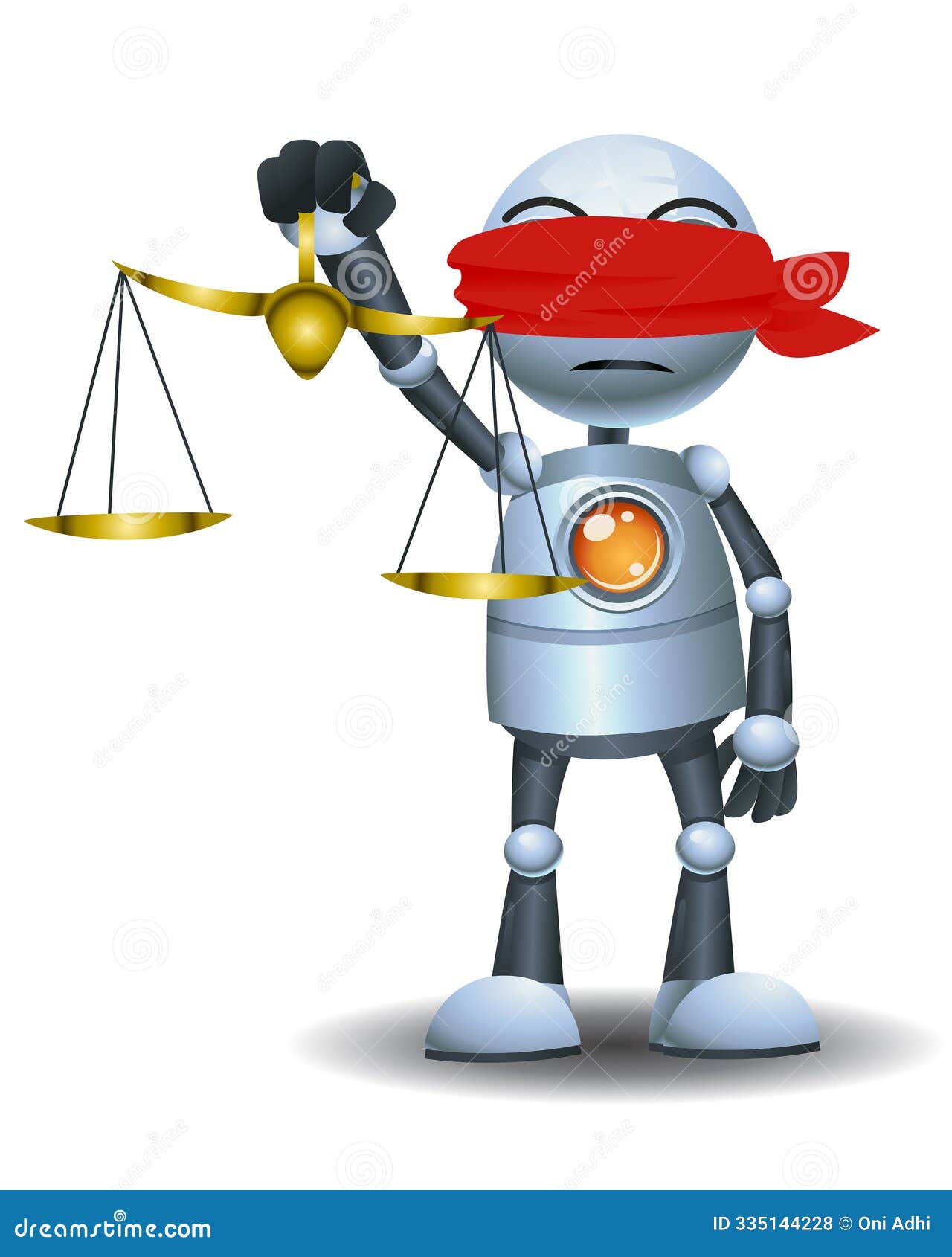 3D Illustration of a Little Robot Worker Hold Balancing Scale Stock ...