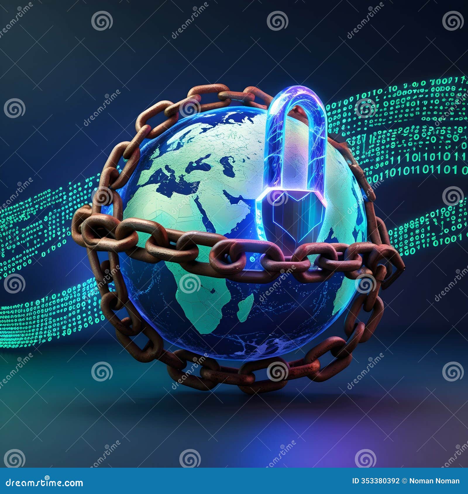 A 3D Illustration of a Lock and Chain Symbolizing Cyber Security on a ...