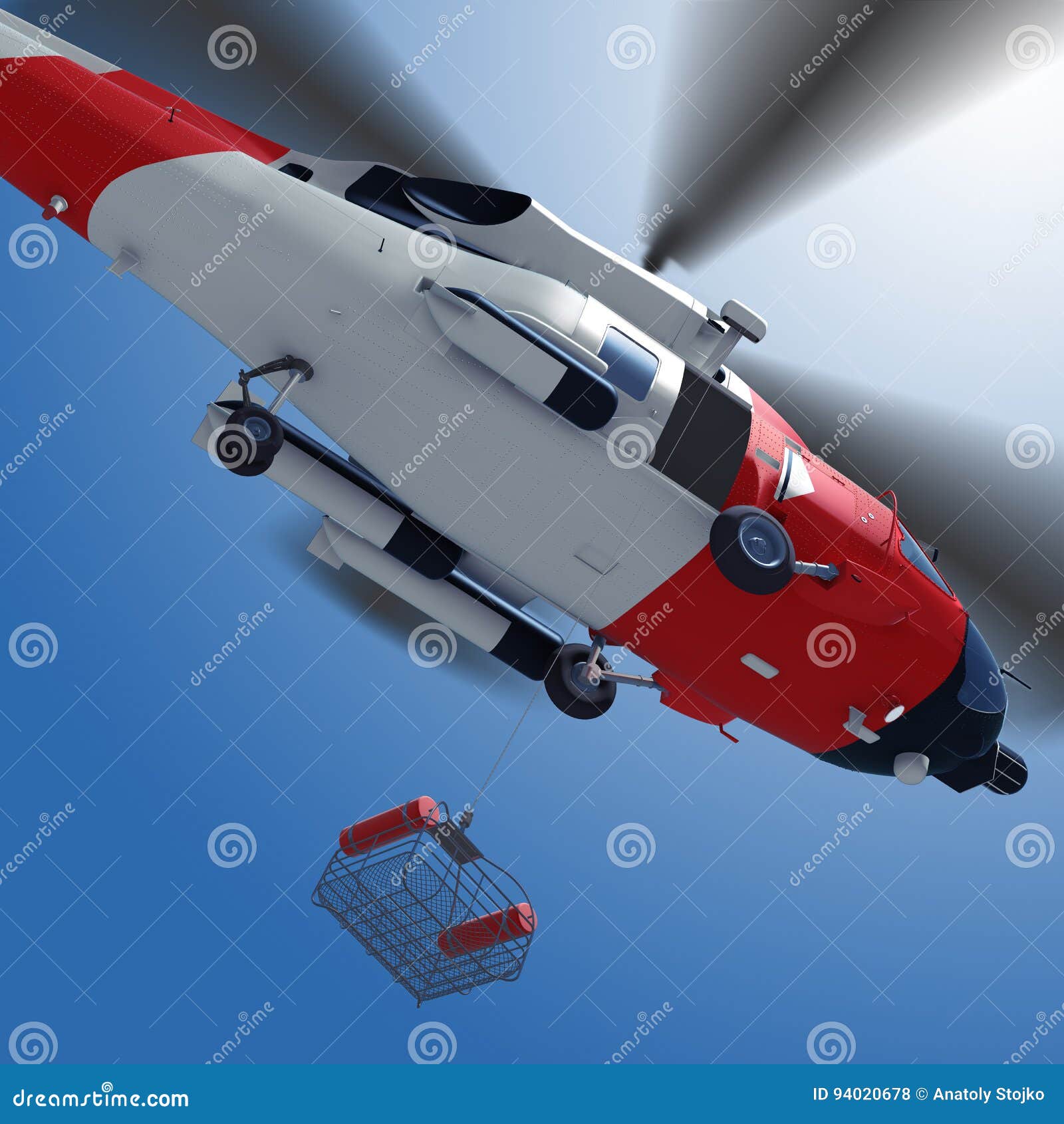 3d Illustration of Lowering a Rescue Basket from Helicopter in S Stock ...