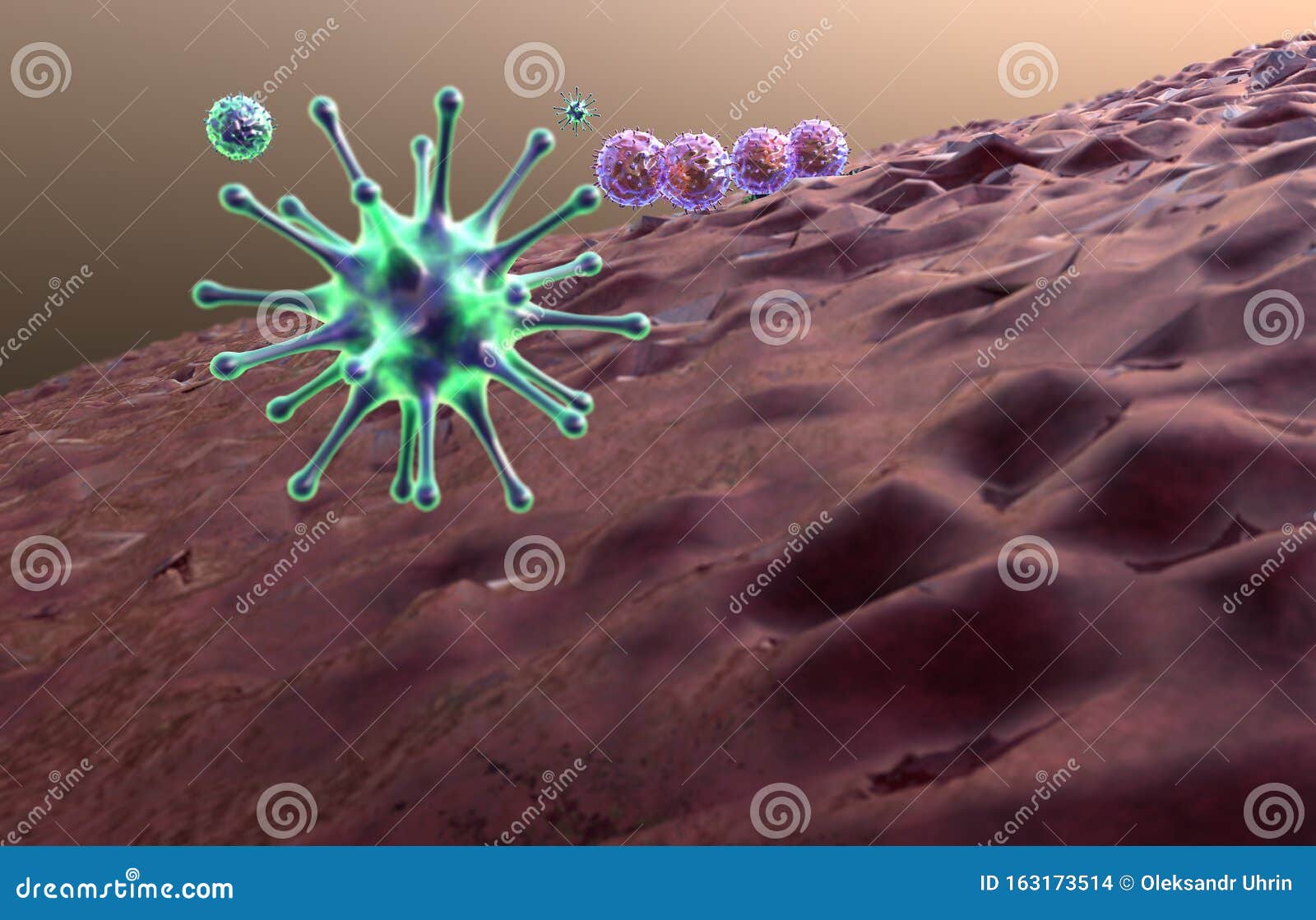 3D Illustration of Lymphocytes and Viruses Stock Illustration ...