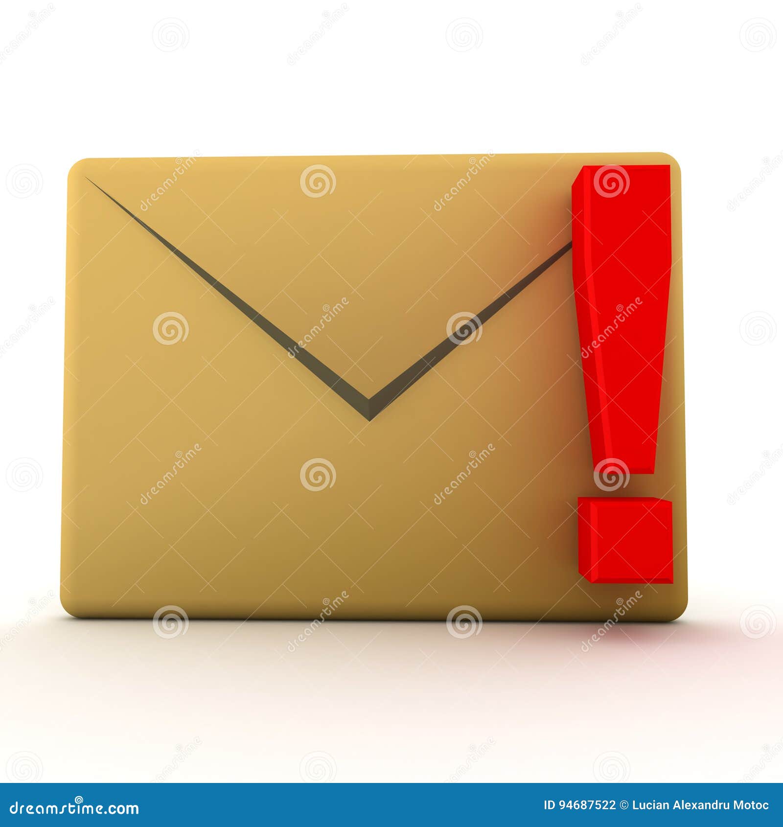 3D Illustration of Mail Envelope with Red Exclamation Point Stock ...