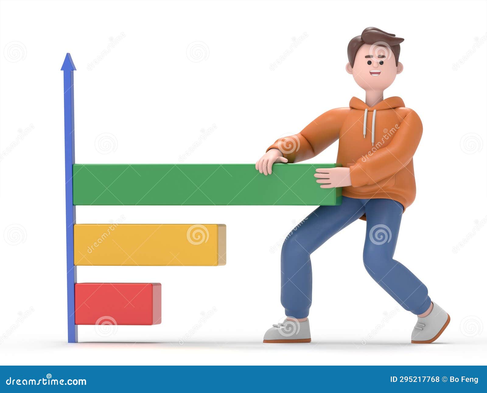 3D Illustration Of Male Guy Qadir Pulls A Graph And Diagram ...