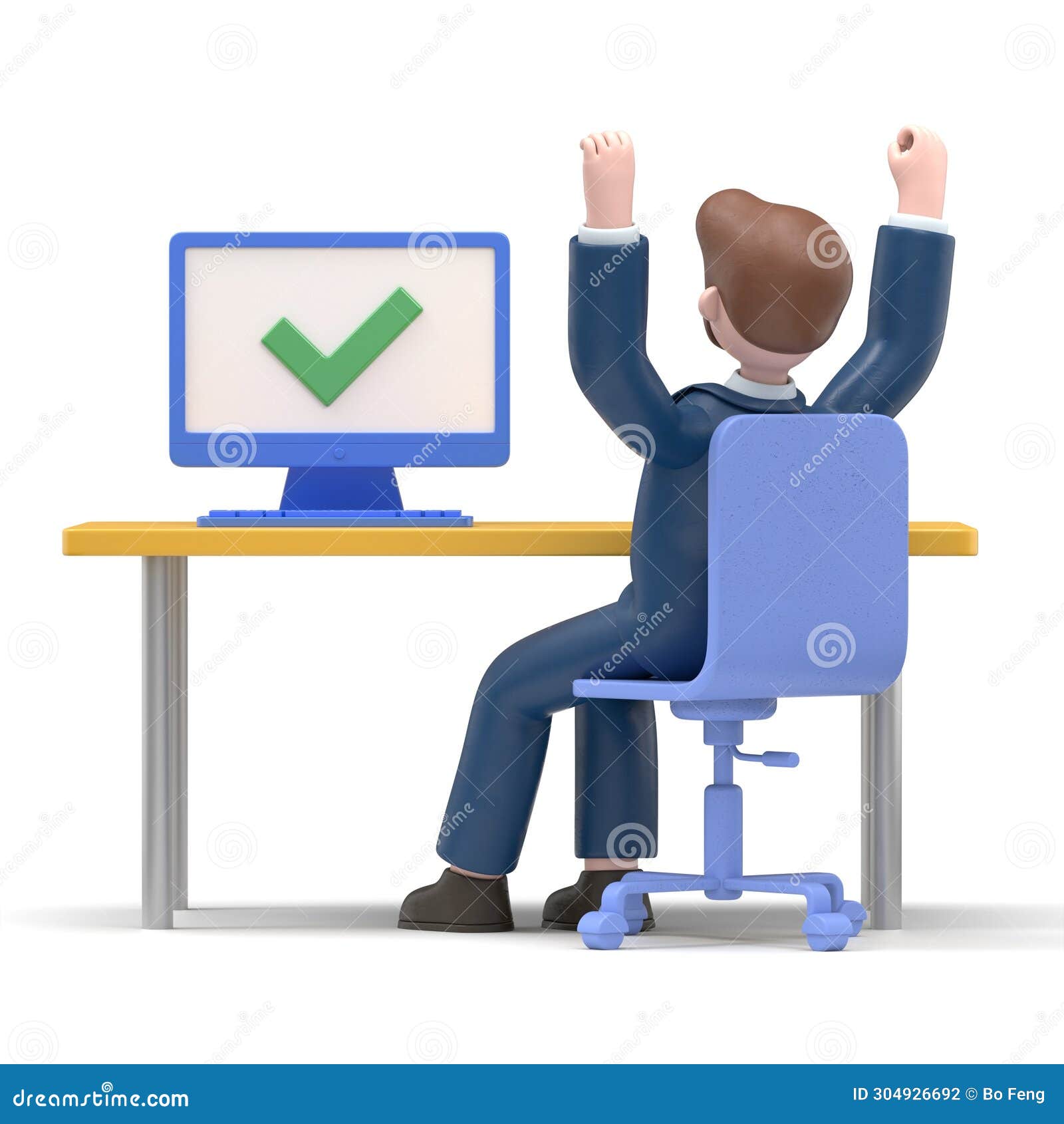 3D Illustration of Man Completed Task and Triumphing with Raised Hands ...