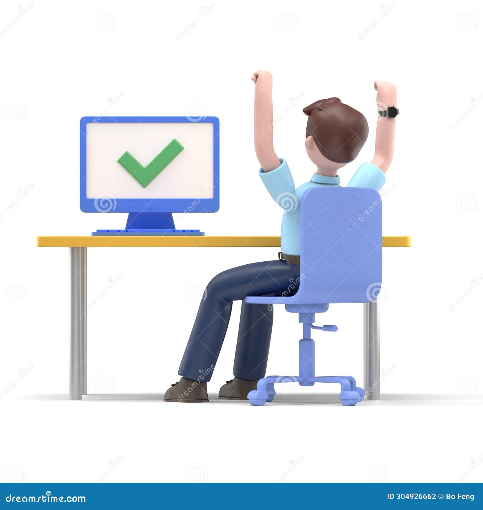 3D Illustration of Man Completed Task and Triumphing with Raised Hands ...