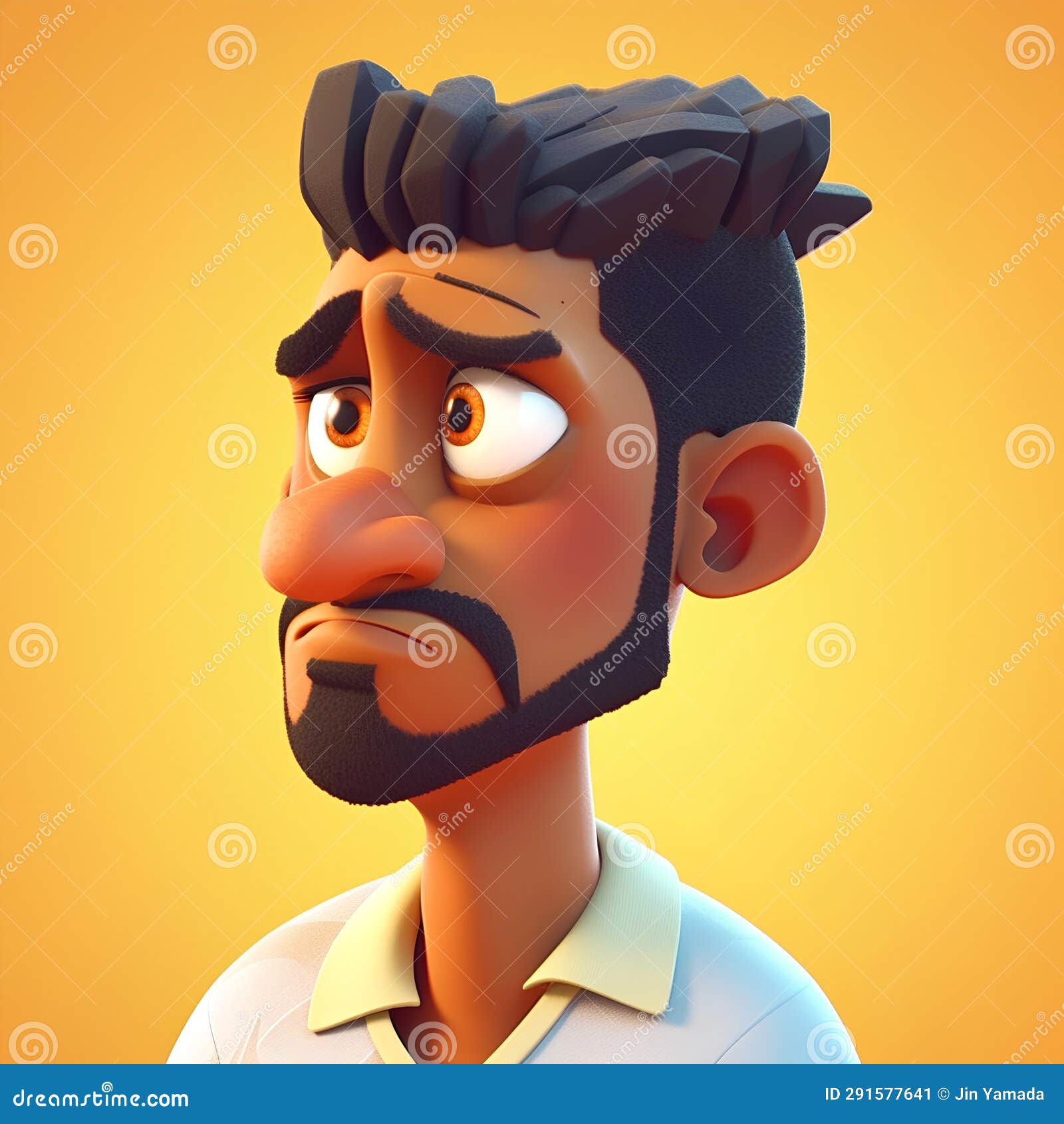 3D Illustration of a Man with a Sad Face on Yellow Background Stock ...