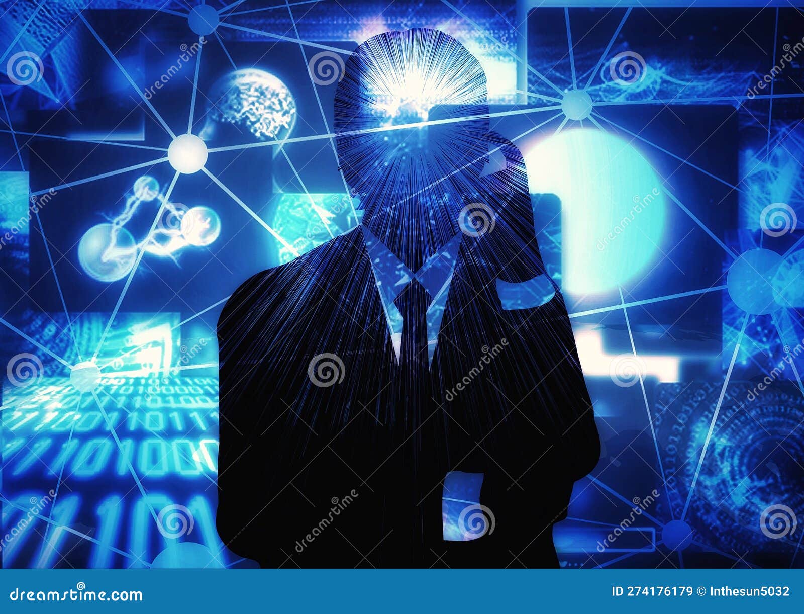 3d Illustration of Man Silhouette with Thinking Gesture Combined with ...