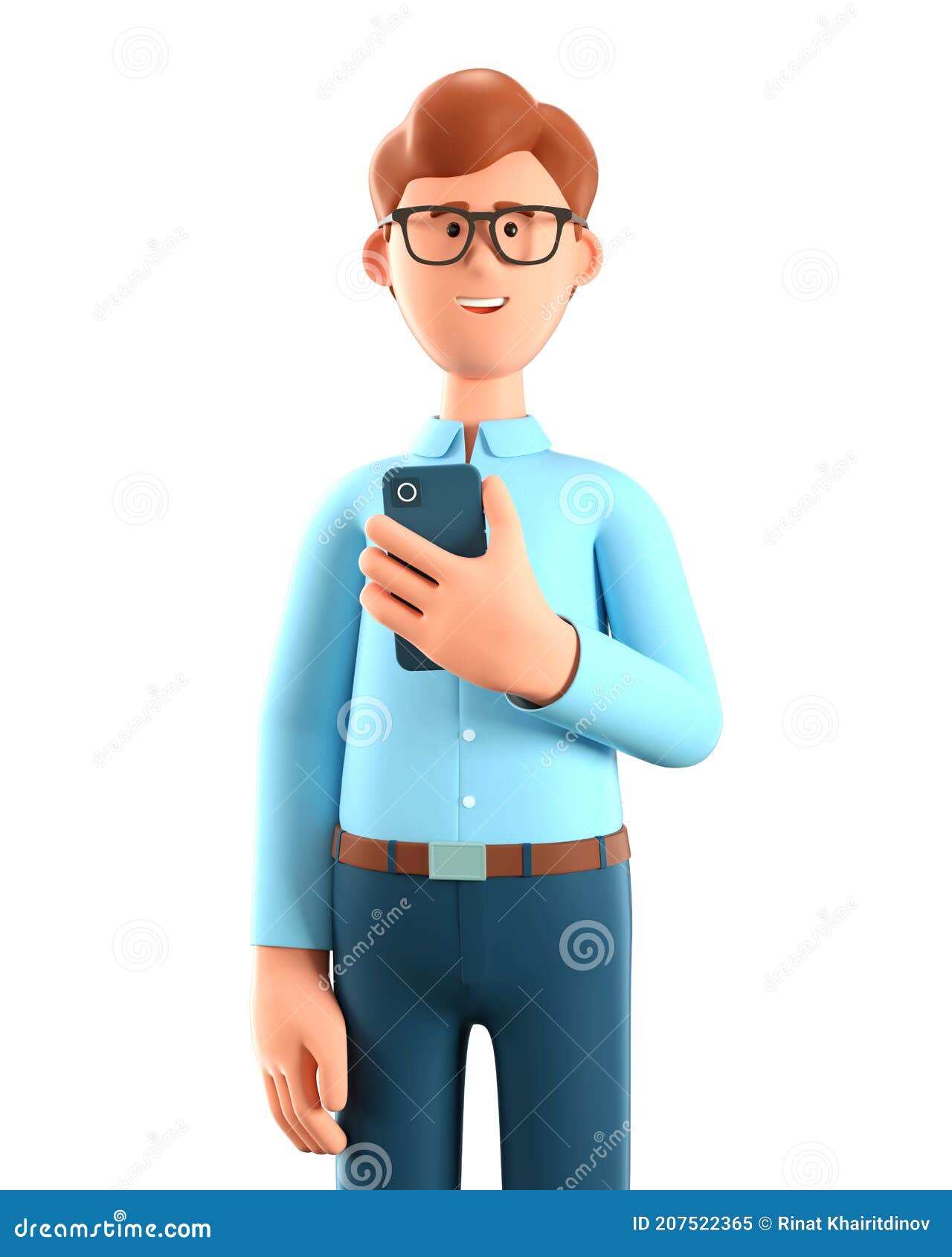 3d Illustration Of Man With Smartphone Cartoon Smiling Businessman