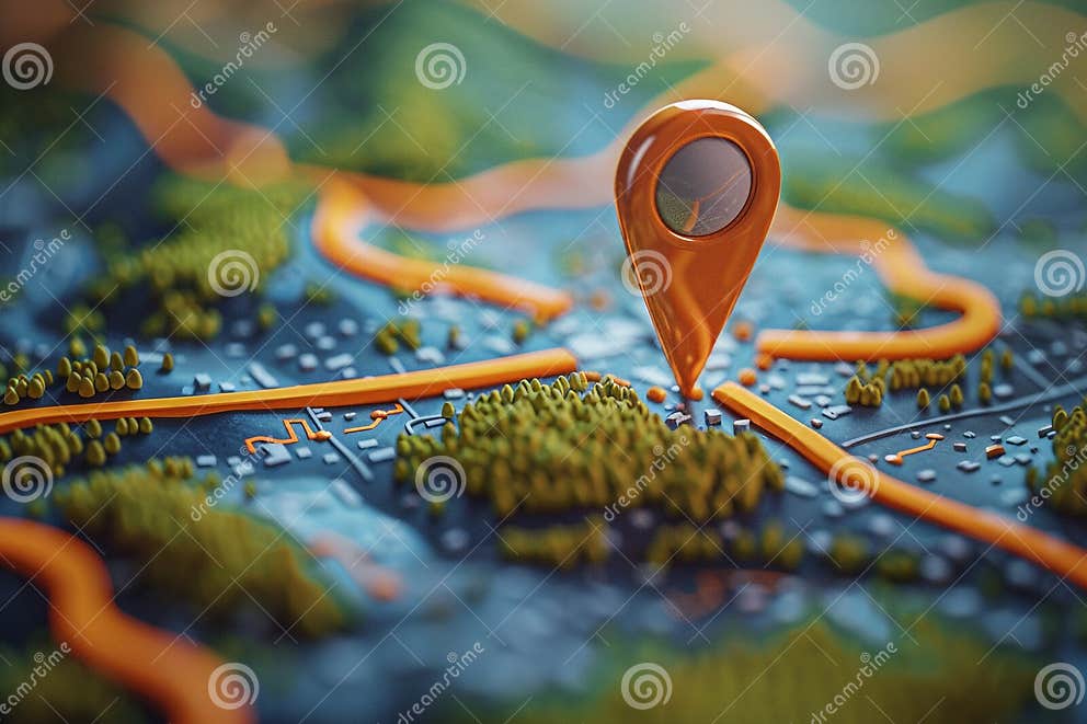 3D Illustration of a Map with a Navigation Pin and Locator Mark Stock ...