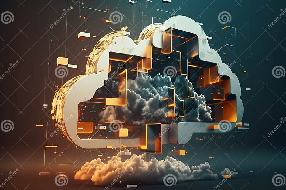 This 3D Illustration Masterfully Captures the Cloud Computing, Transformative in the Digital ...